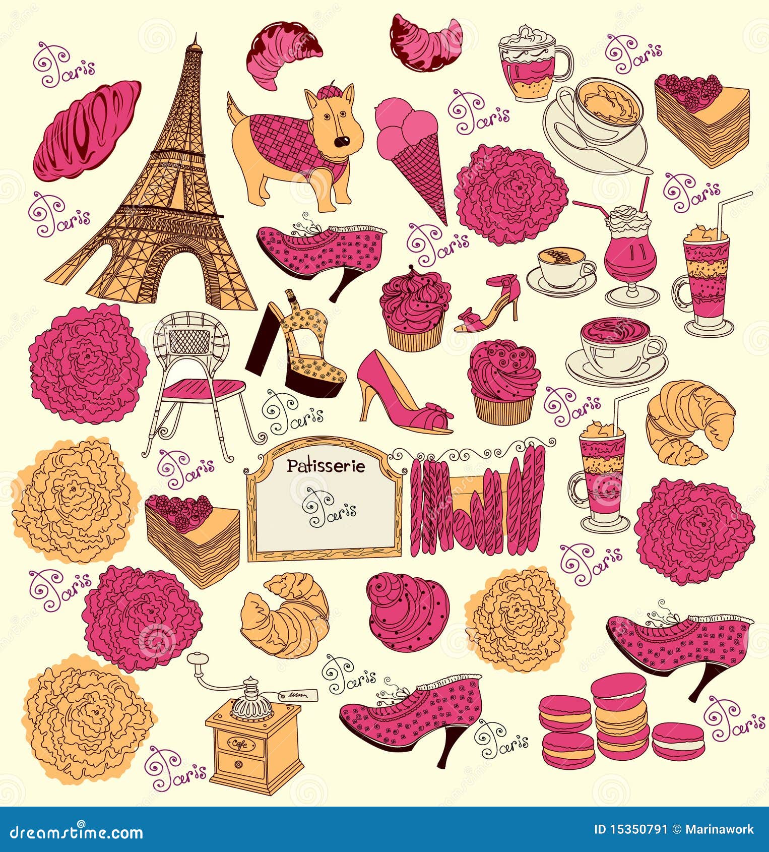 Símbolos de Paris ilustração do vetor. Ilustração de decorar - 15350791