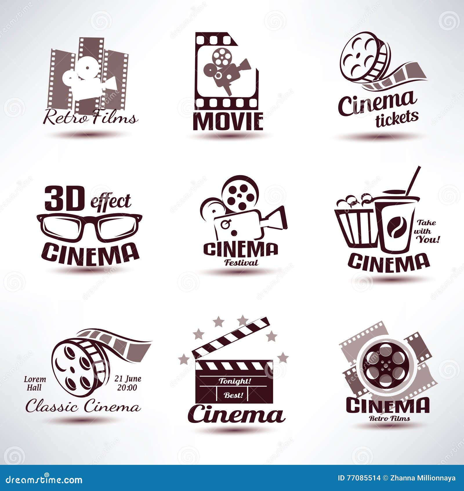 Símbolos Del Vector Del Cine Y Emblemas Retros Ilustración del Vector ...