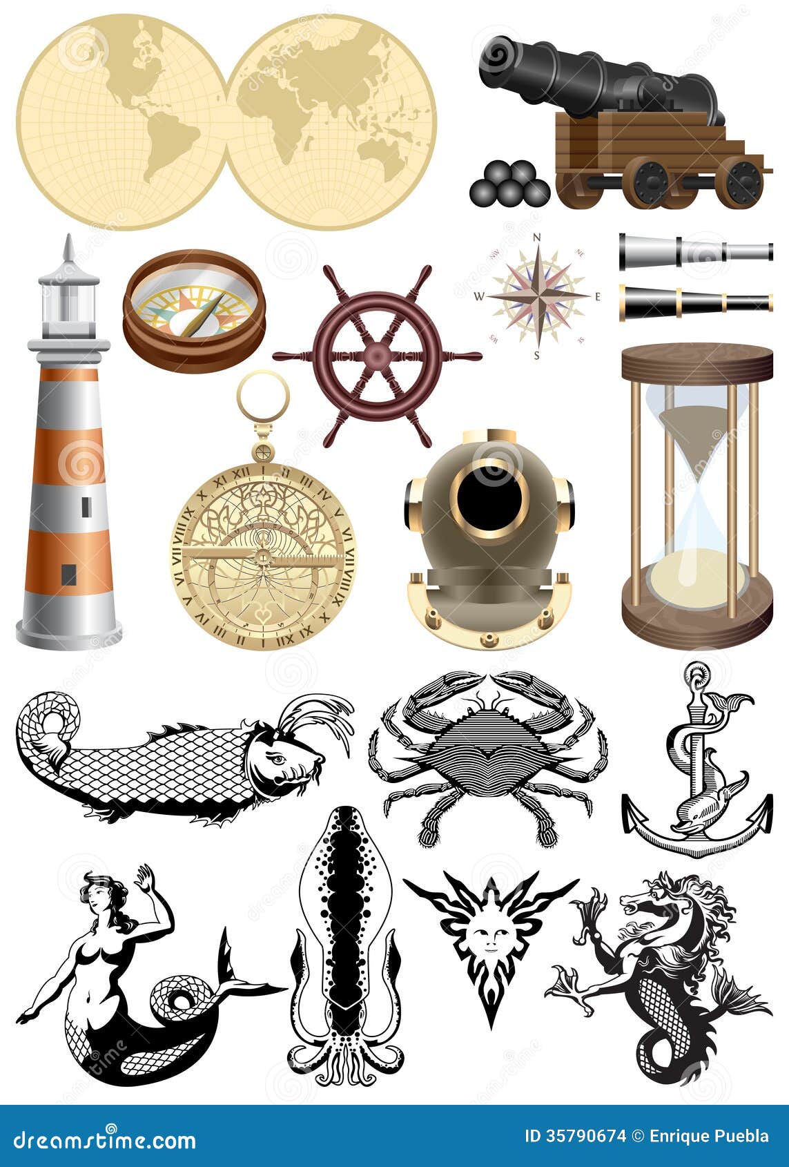 Símbolos do mar ilustração do vetor. Ilustração de madeira - 35790674