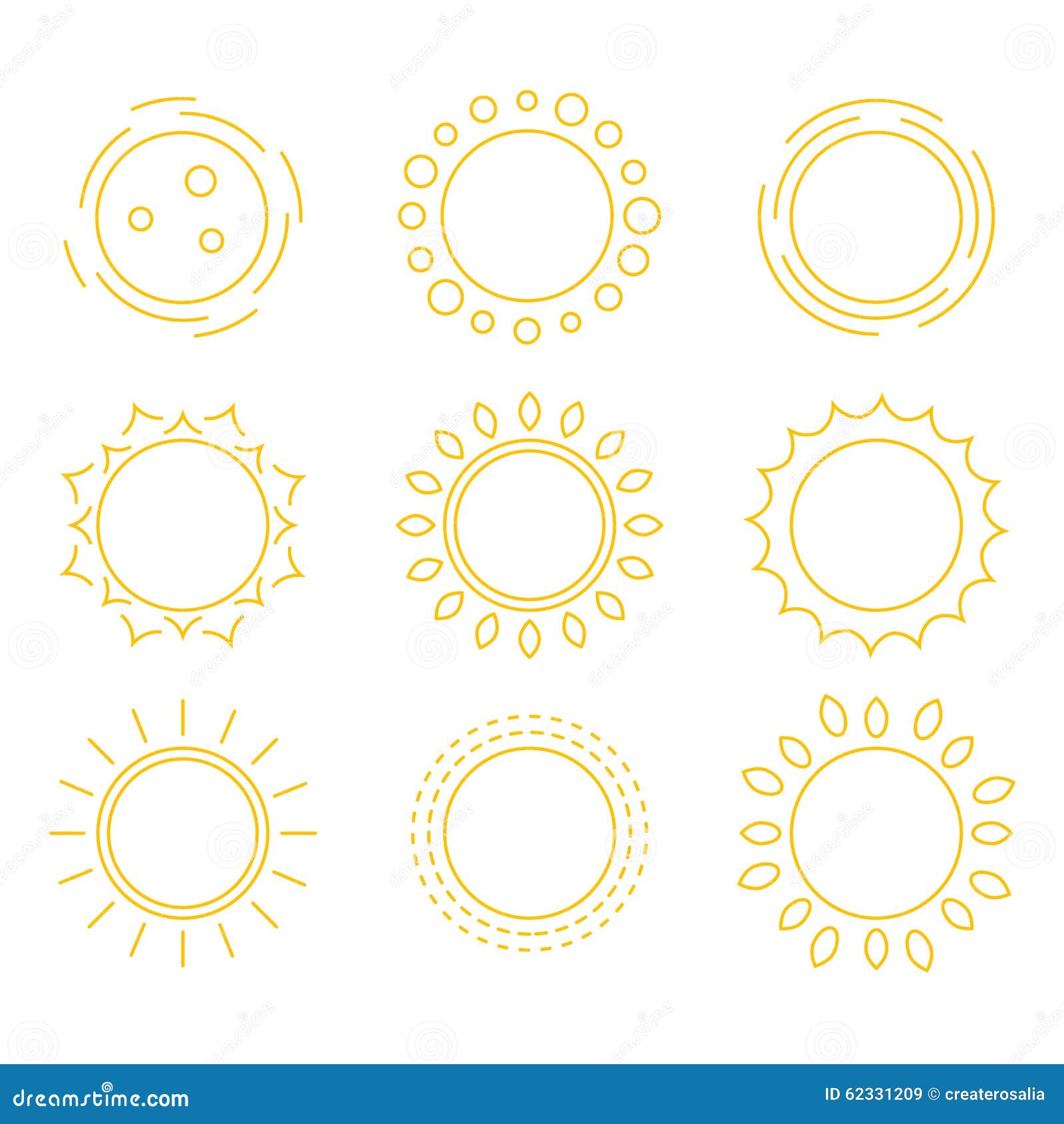 Símbolos do sol ilustração do vetor. Ilustração de amarelo - 62331209