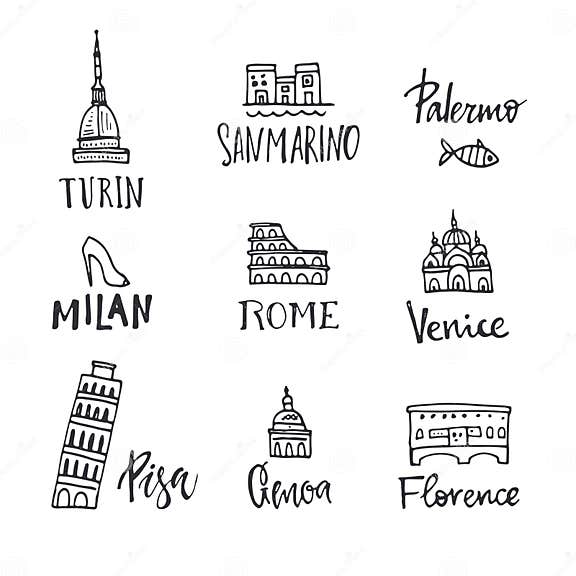 Símbolos italianos ilustração do vetor. Ilustração de original - 72688174