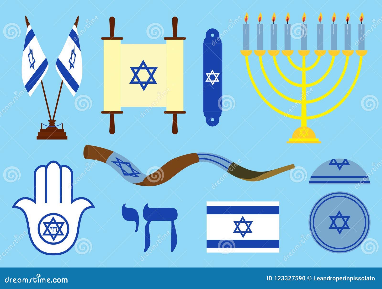 Símbolos judíos coloreados ilustración del vector. Ilustración de medio ...