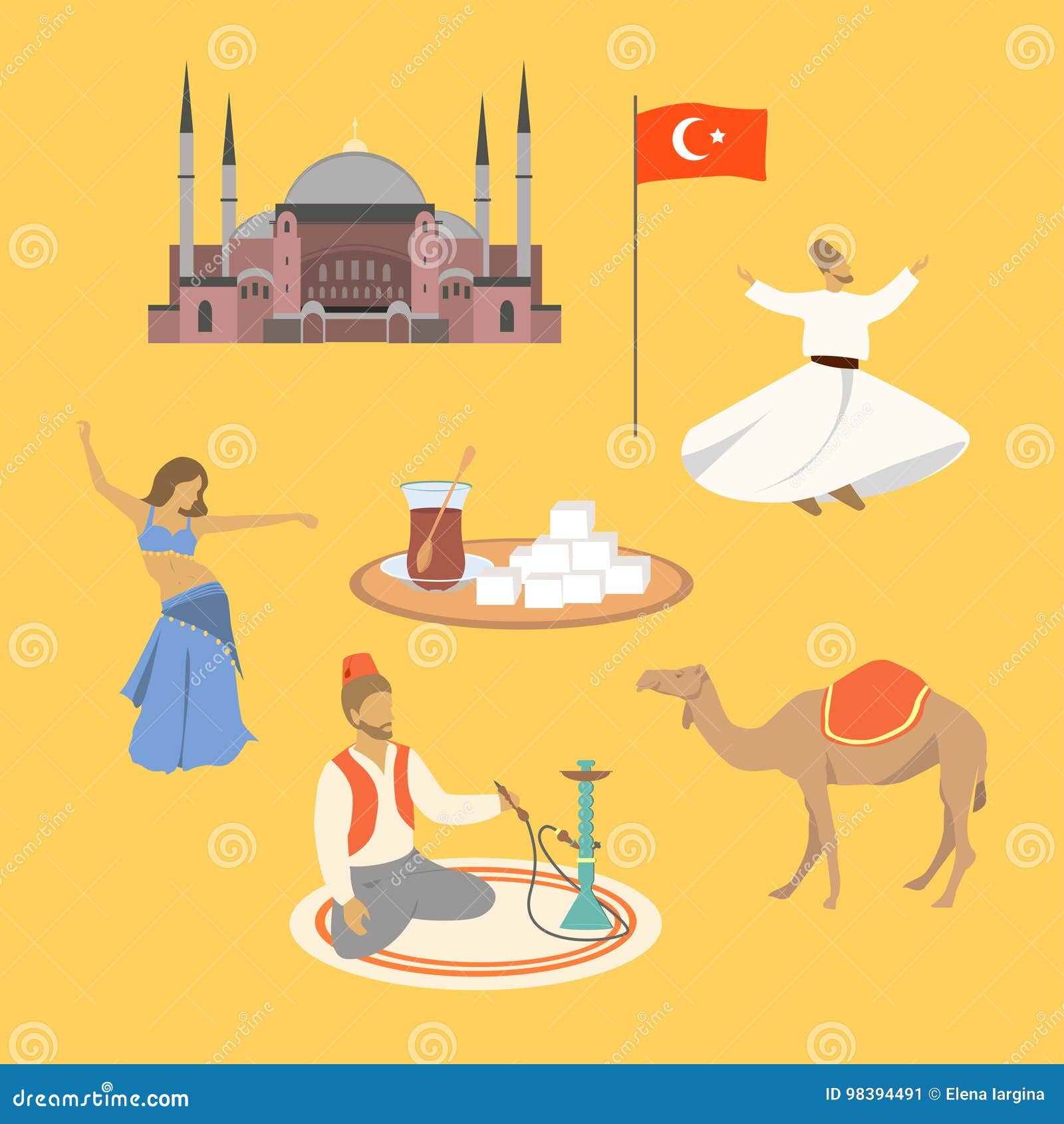 Símbolos turcos ilustración del vector. Ilustración de mezquita - 98394491