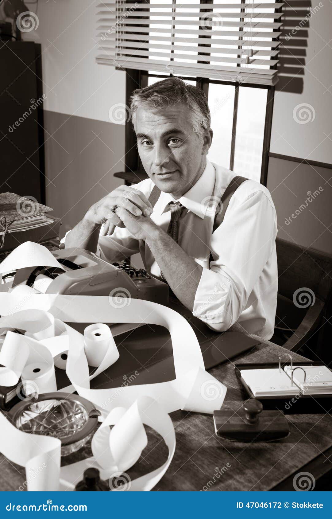 1950s Accountant in His Office Stock Photo - Image of debt, calculator ...