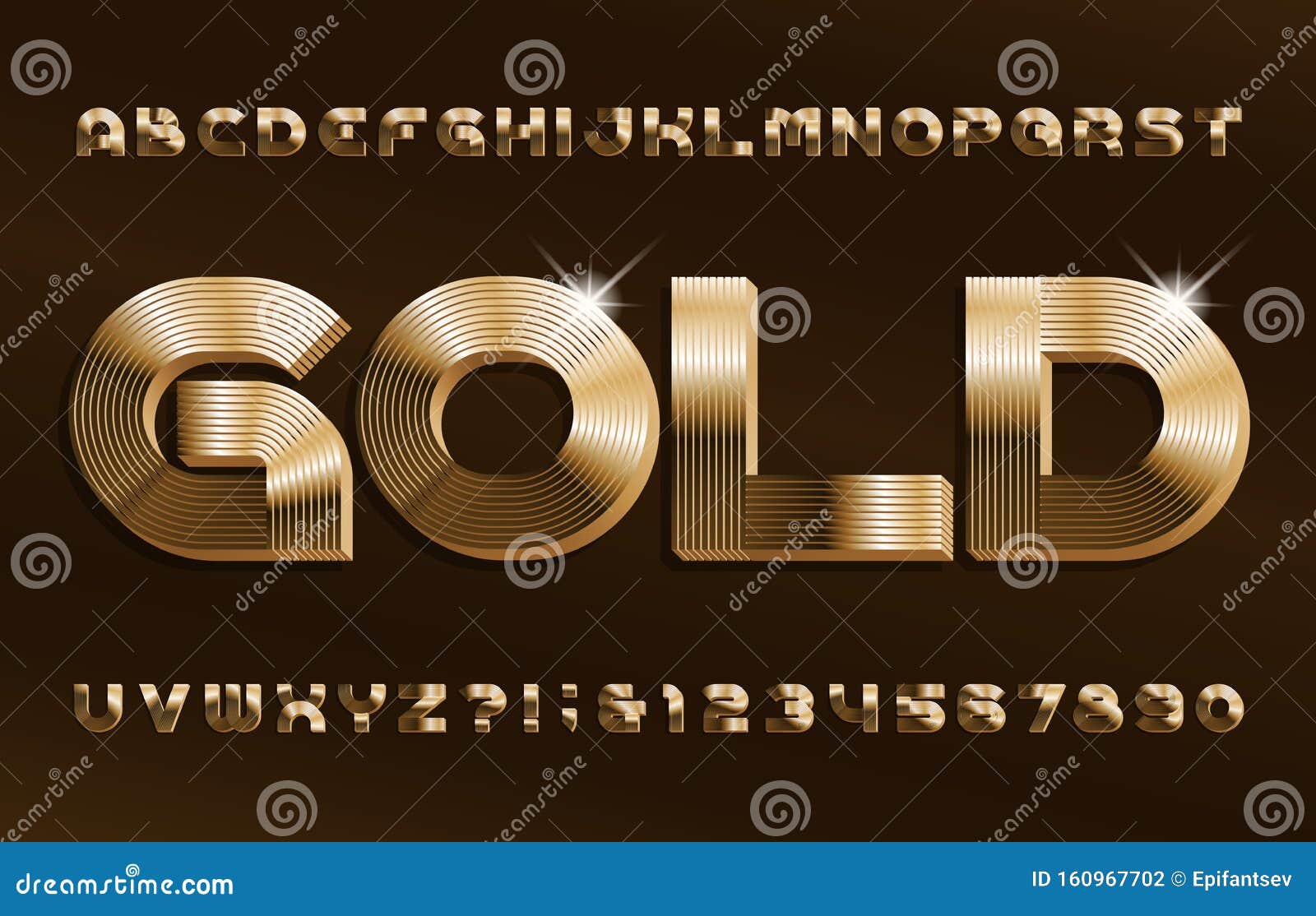 3D Gold Alphabet Font. Shiny Golden Letters and Numbers in 70s Style ...
