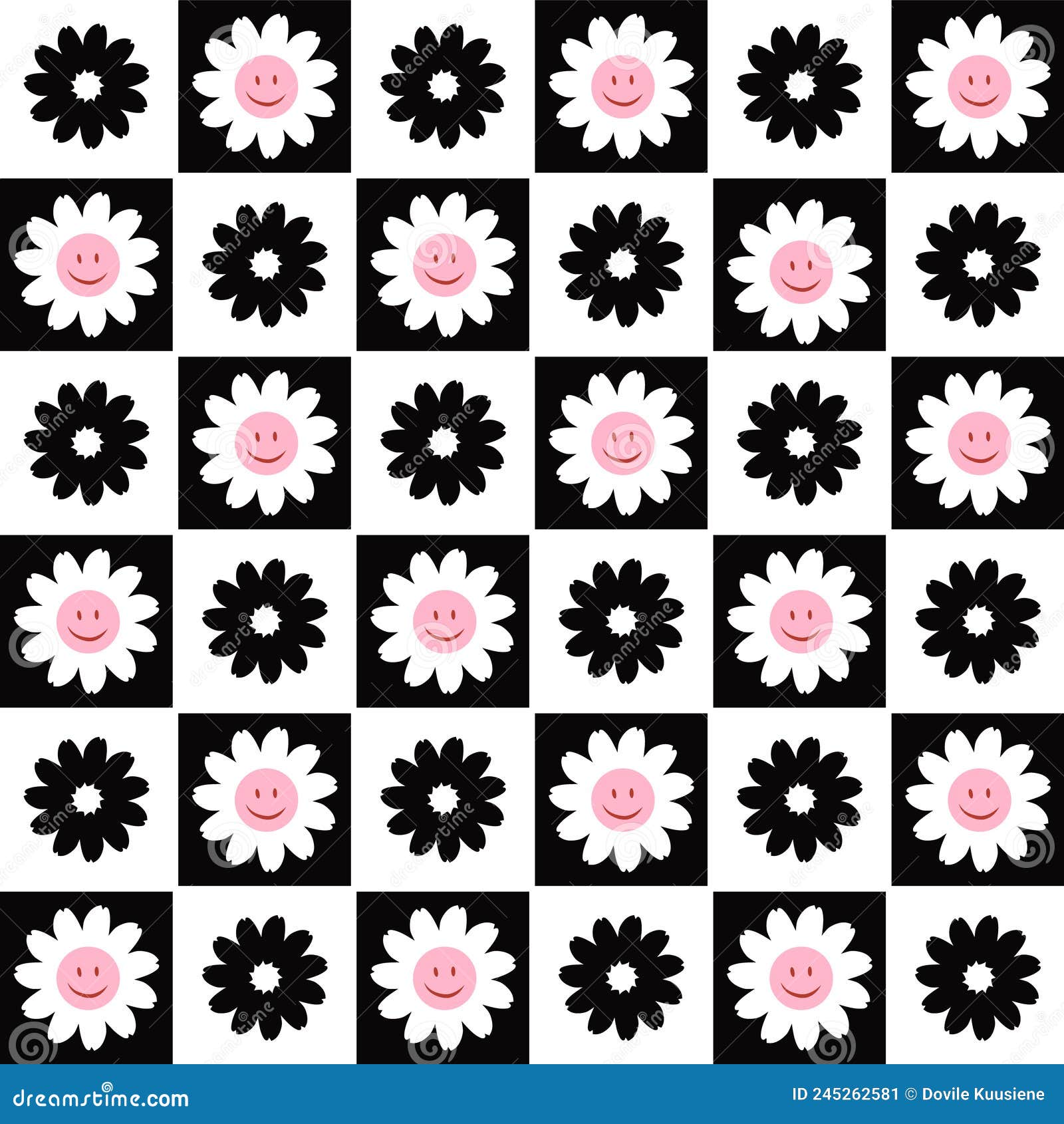 70â€™s Checkered Seamless Daisy Pattern with Flowers. Floral Hippie ...
