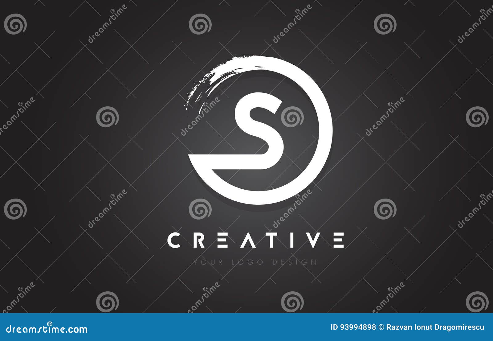 S Circular Letter Logo with Circle Brush Design and Black Background ...