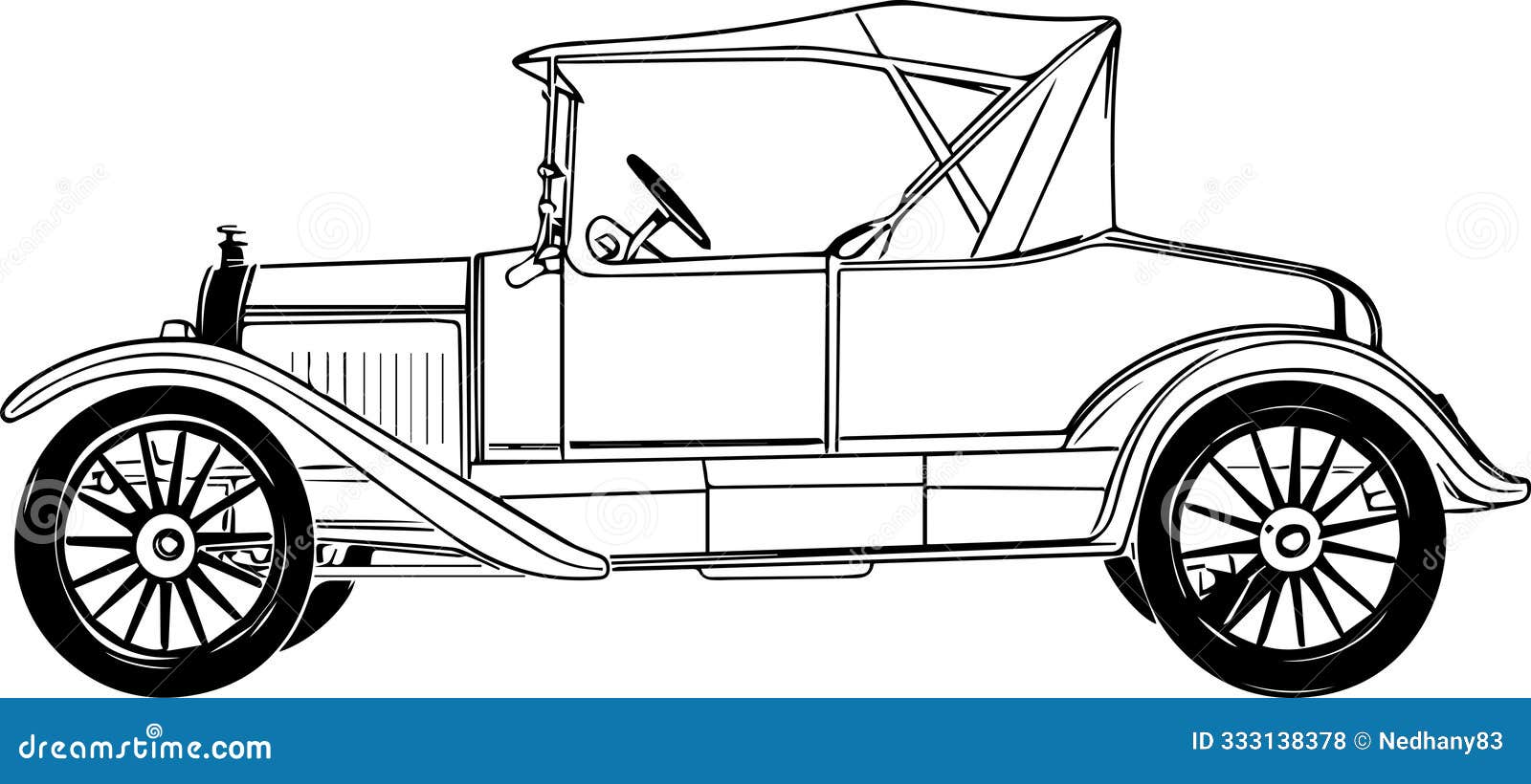 1920s Classic Model T Car Side View Drawing Stock Illustration ...