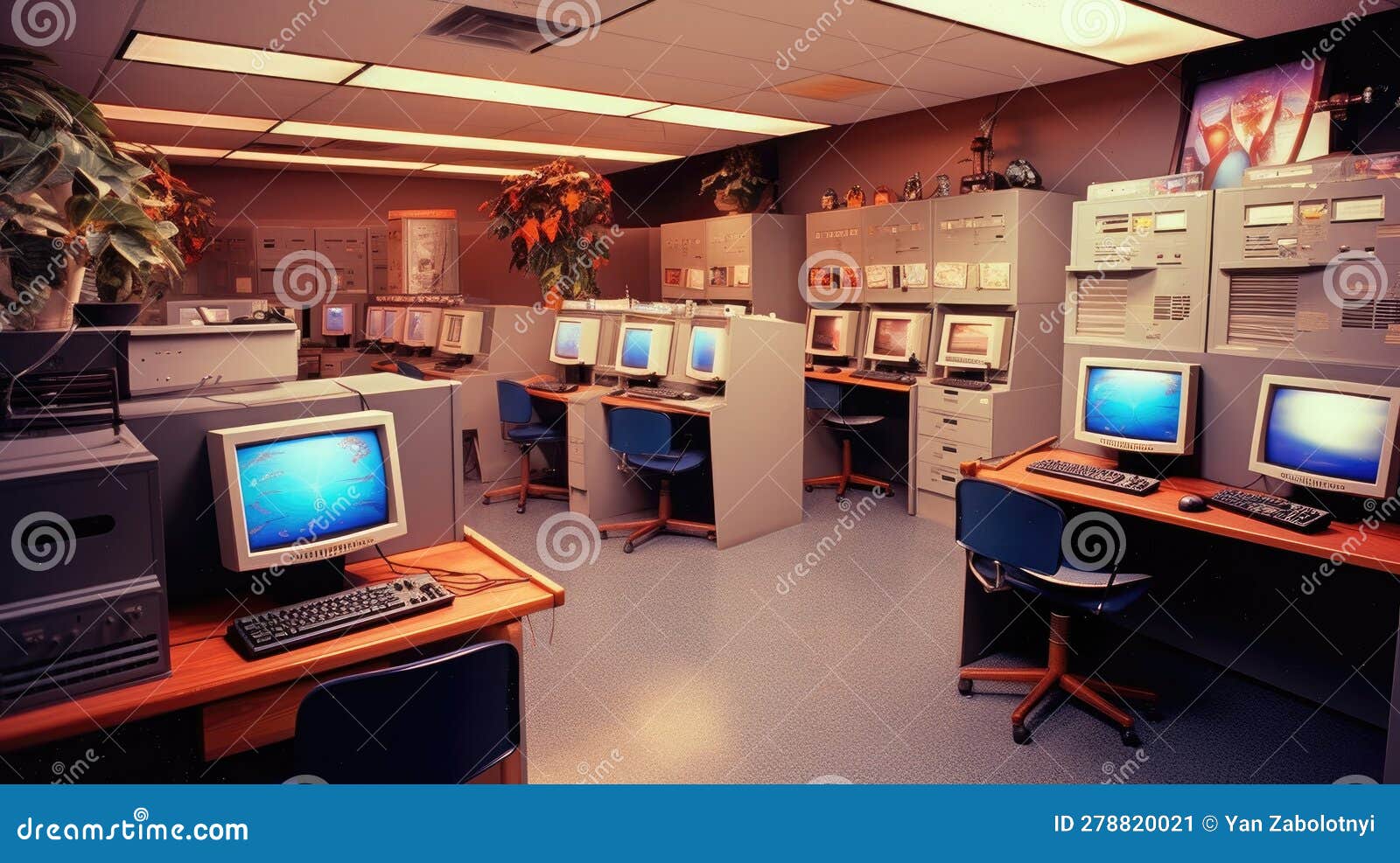 S Computer Room Showcasing Crt Monitors and Tower Pcs. Generative AI ...