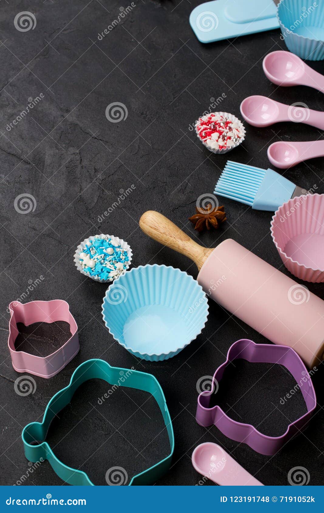 It`s Cooking Time. Baking Tools on Dark Table. Recipe Book Background ...