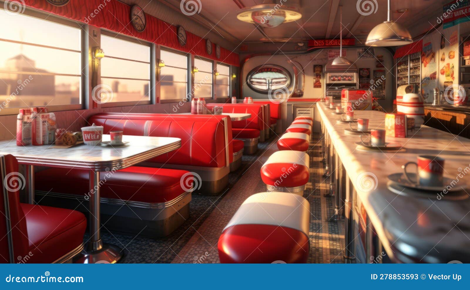 1950s Diner with a Wooden Table. Generative AI Stock Illustration ...