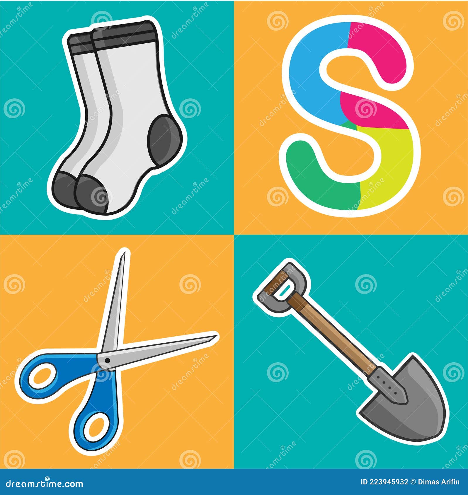 S Letter Flashcard Vector stock illustration. Illustration of graphic ...