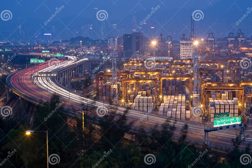 S Highway with Container Terminals Stock Photo - Image of transport ...