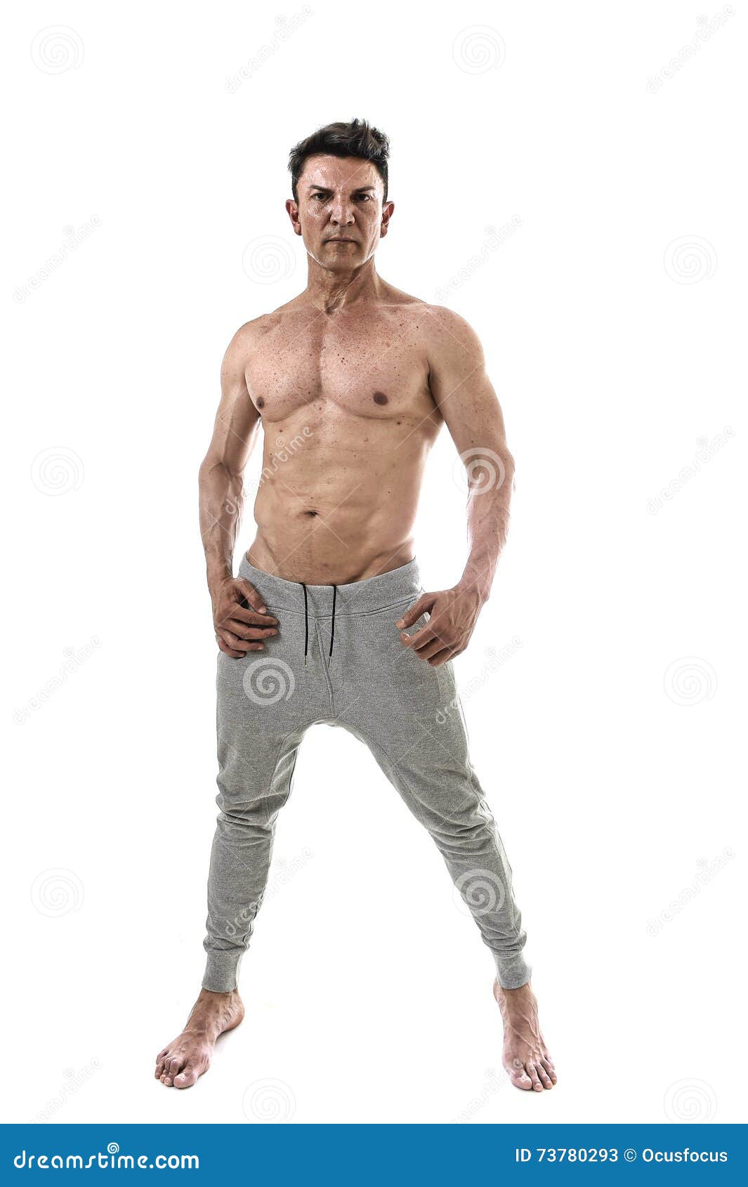 40s Hispanic Sport Man And Bodybuilder Posing With Naked Torso Showing