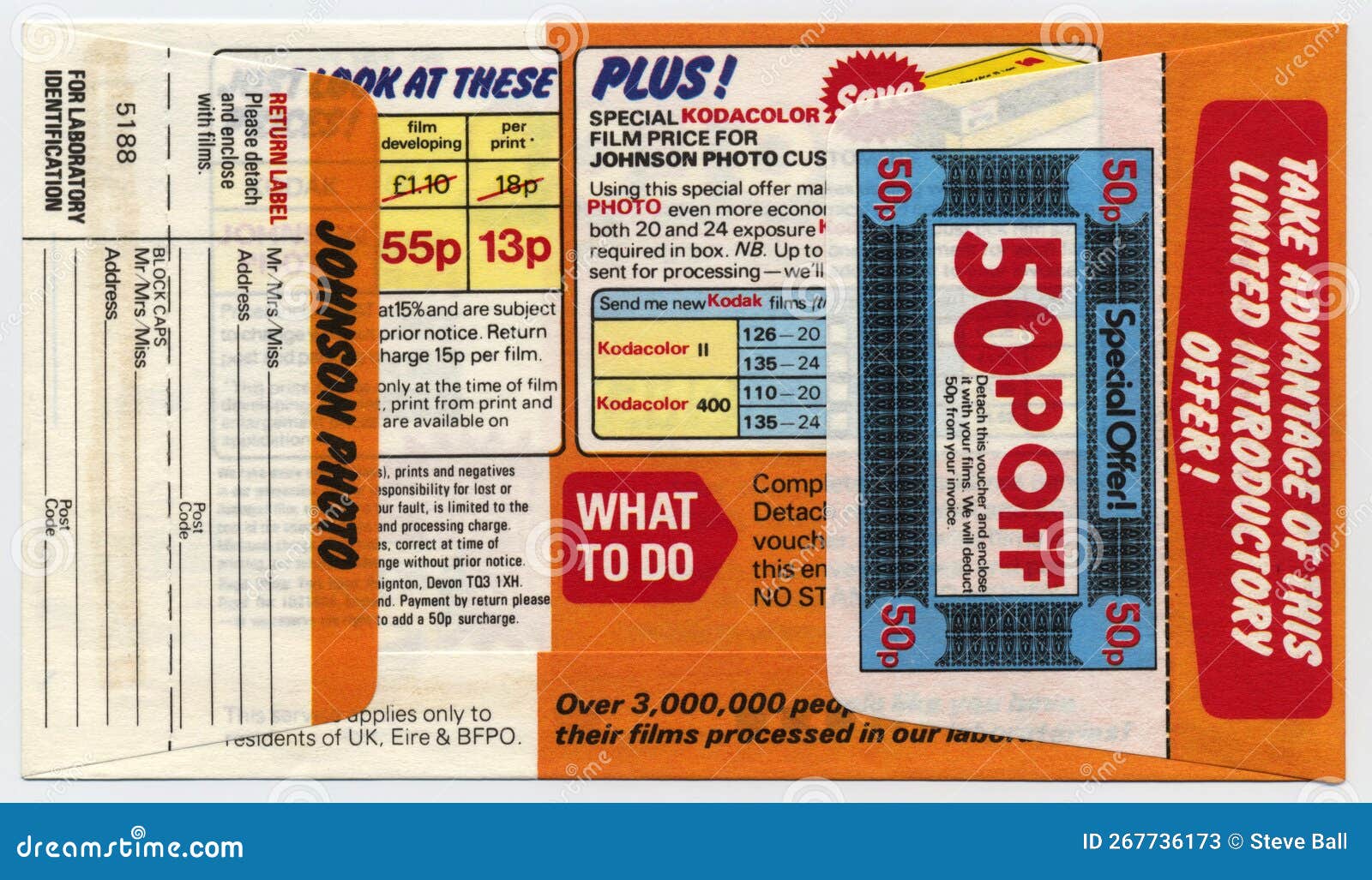 1970s Kodacolor Colour Film Processing Envelope, Back Stock Image ...
