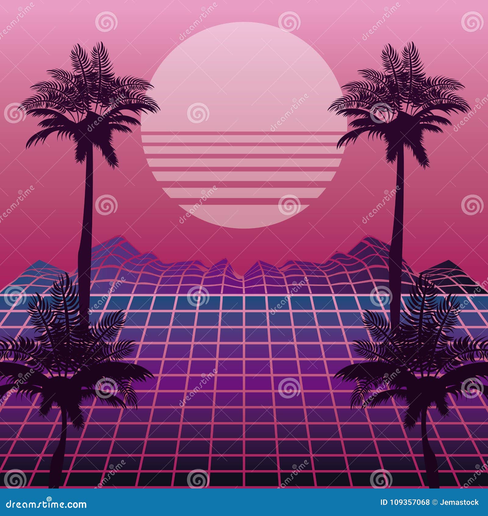 The 80s landscape style stock vector. Illustration of memphis - 109357068