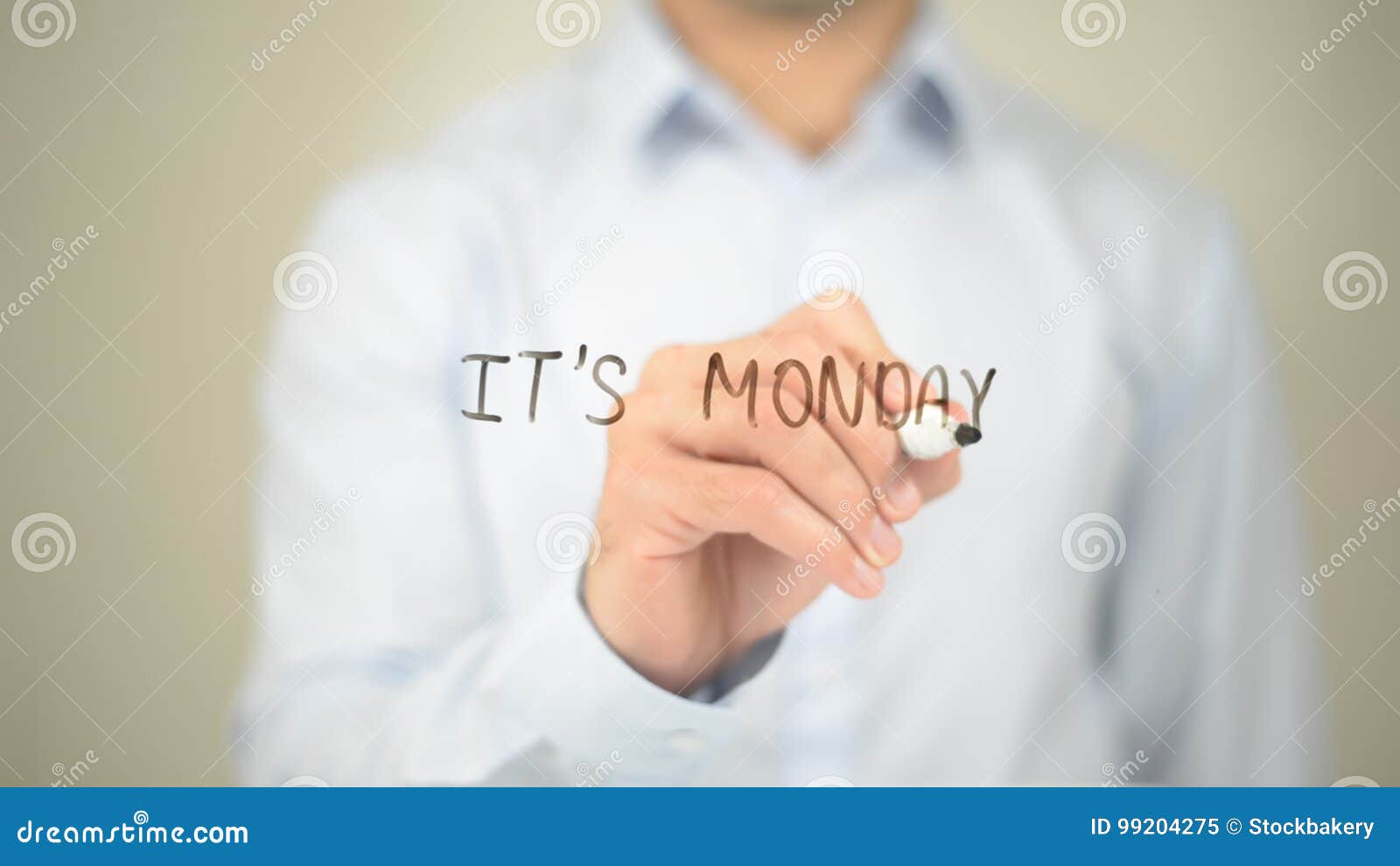 It S Monday , Man Writing on Transparent Screen Stock Image - Image of ...