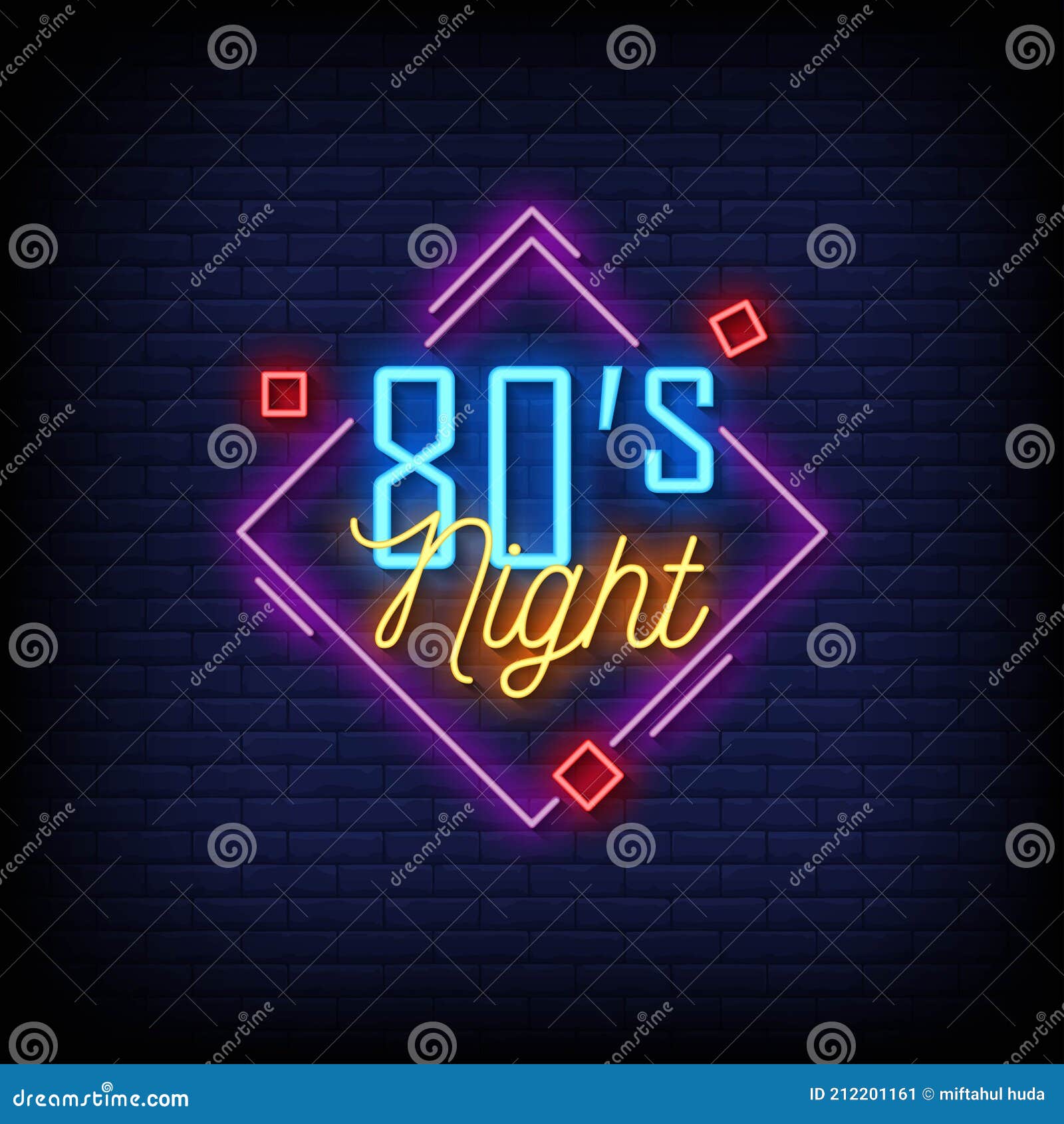 80`s Night Neon Signs Style Text Vector Stock Vector - Illustration of ...