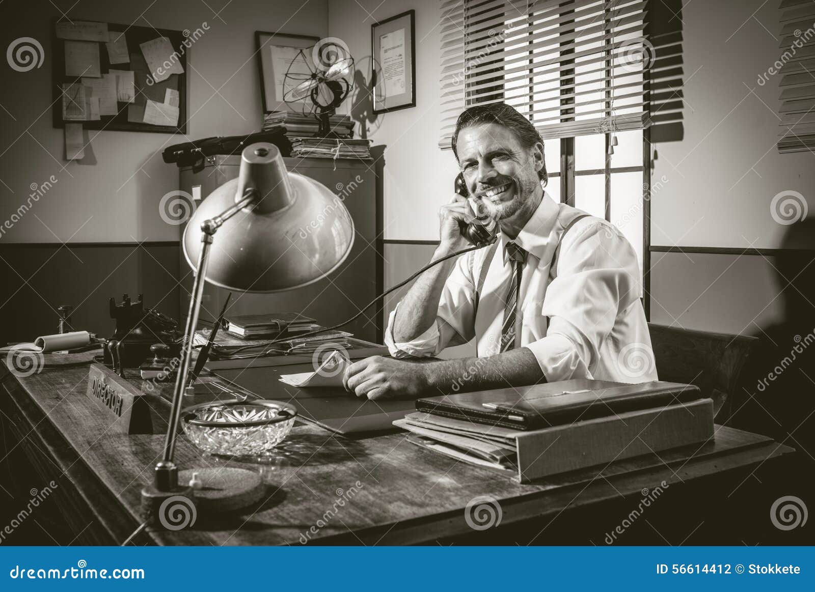1950s Office: Director Working on the Phone Stock Photo - Image of desk ...