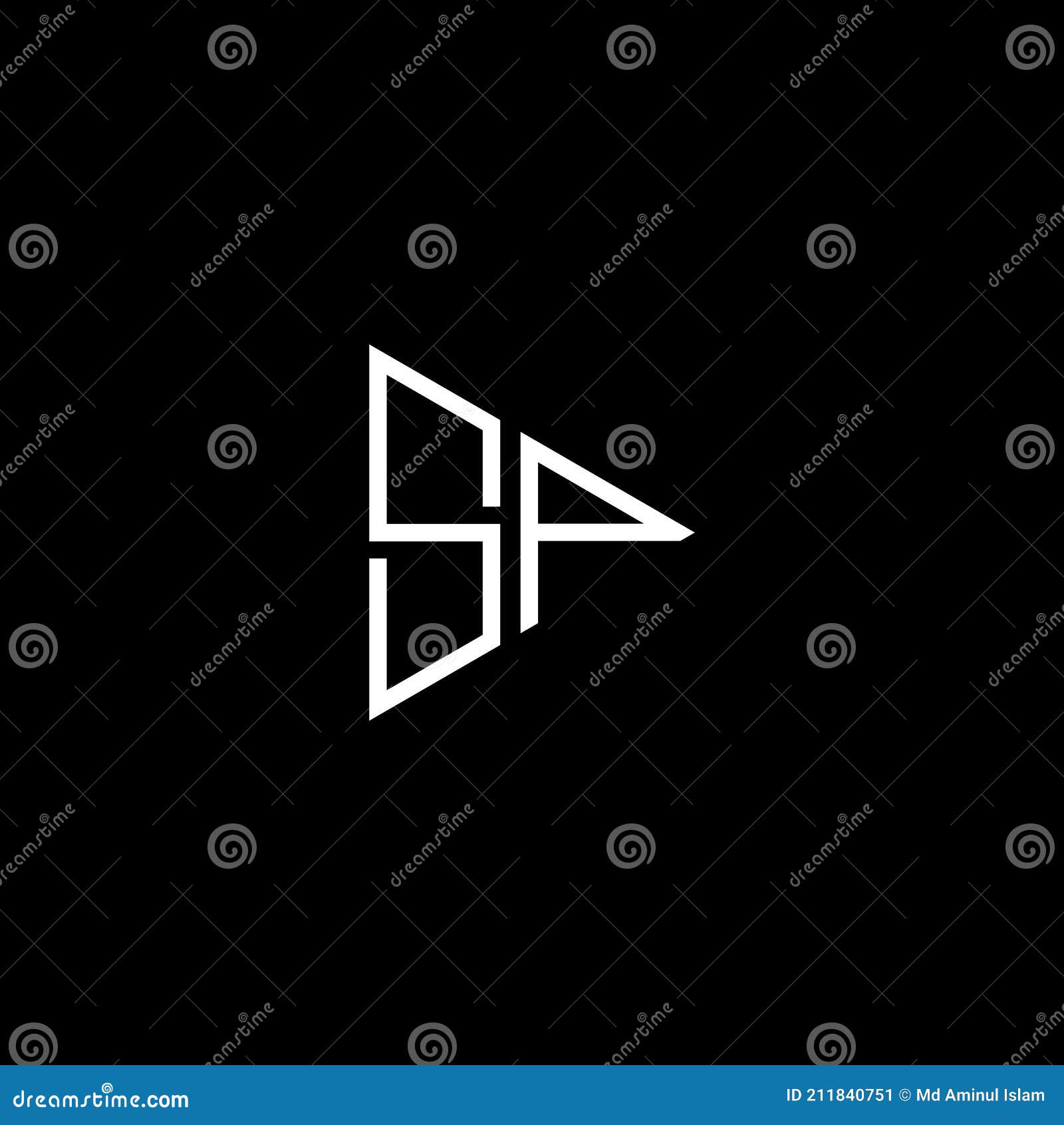 S P Letter Logo Abstract Design on Black Color Background. Stock ...