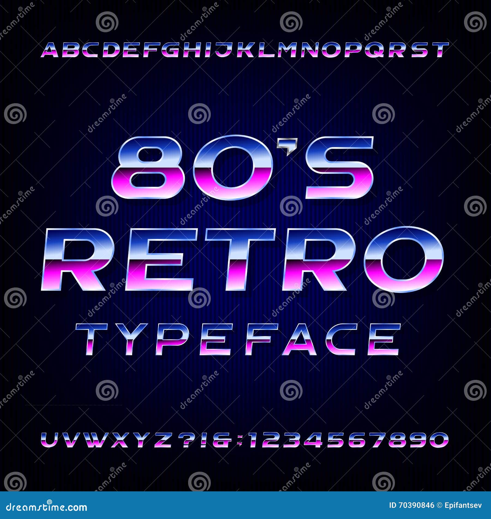 80 S Retro Alphabet Vector Font Metallic Effect Shiny Letters And Numbers Stock Vector