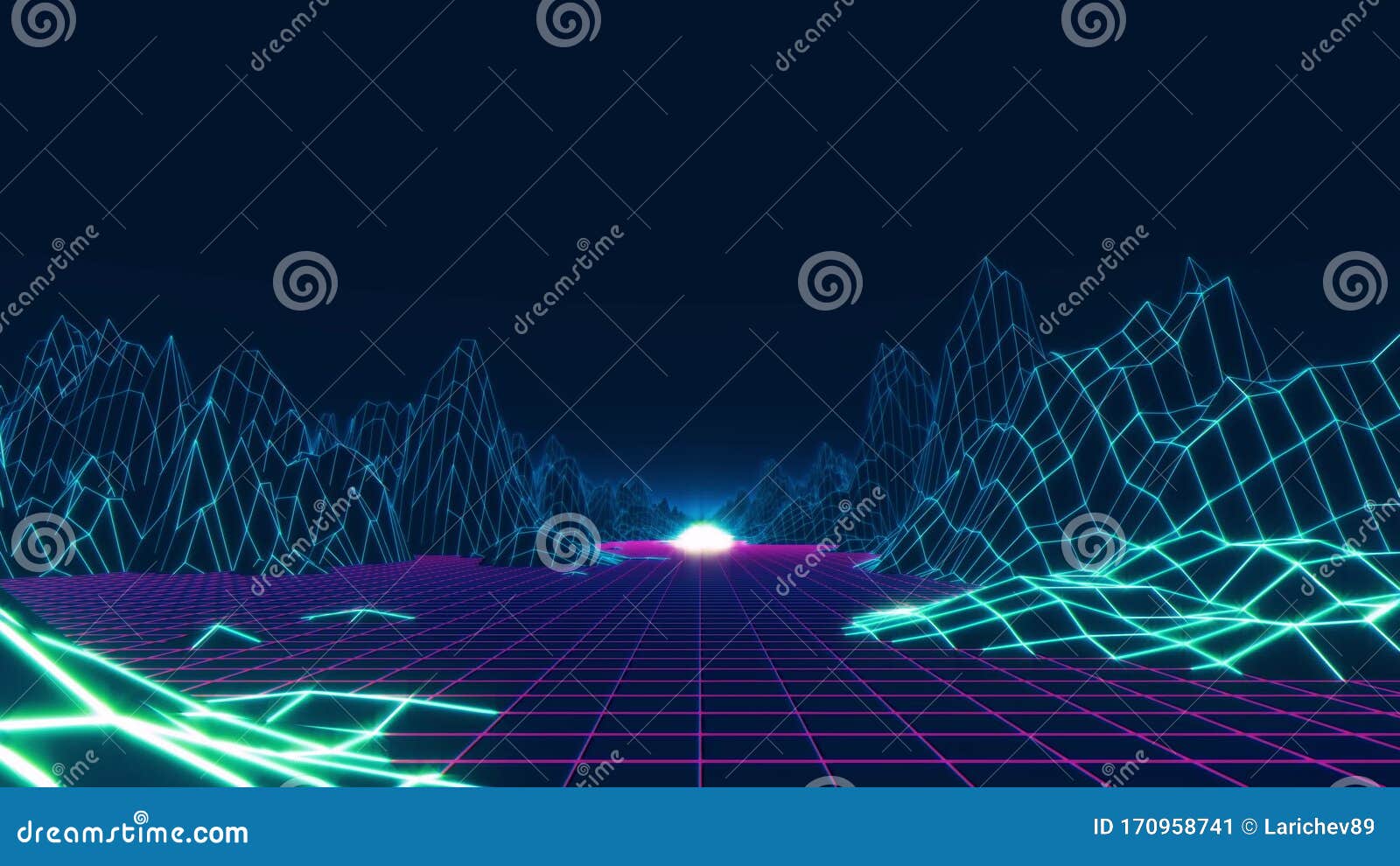80s Retro Background Loop Animation. Retrowave Horizon Landscape with ...