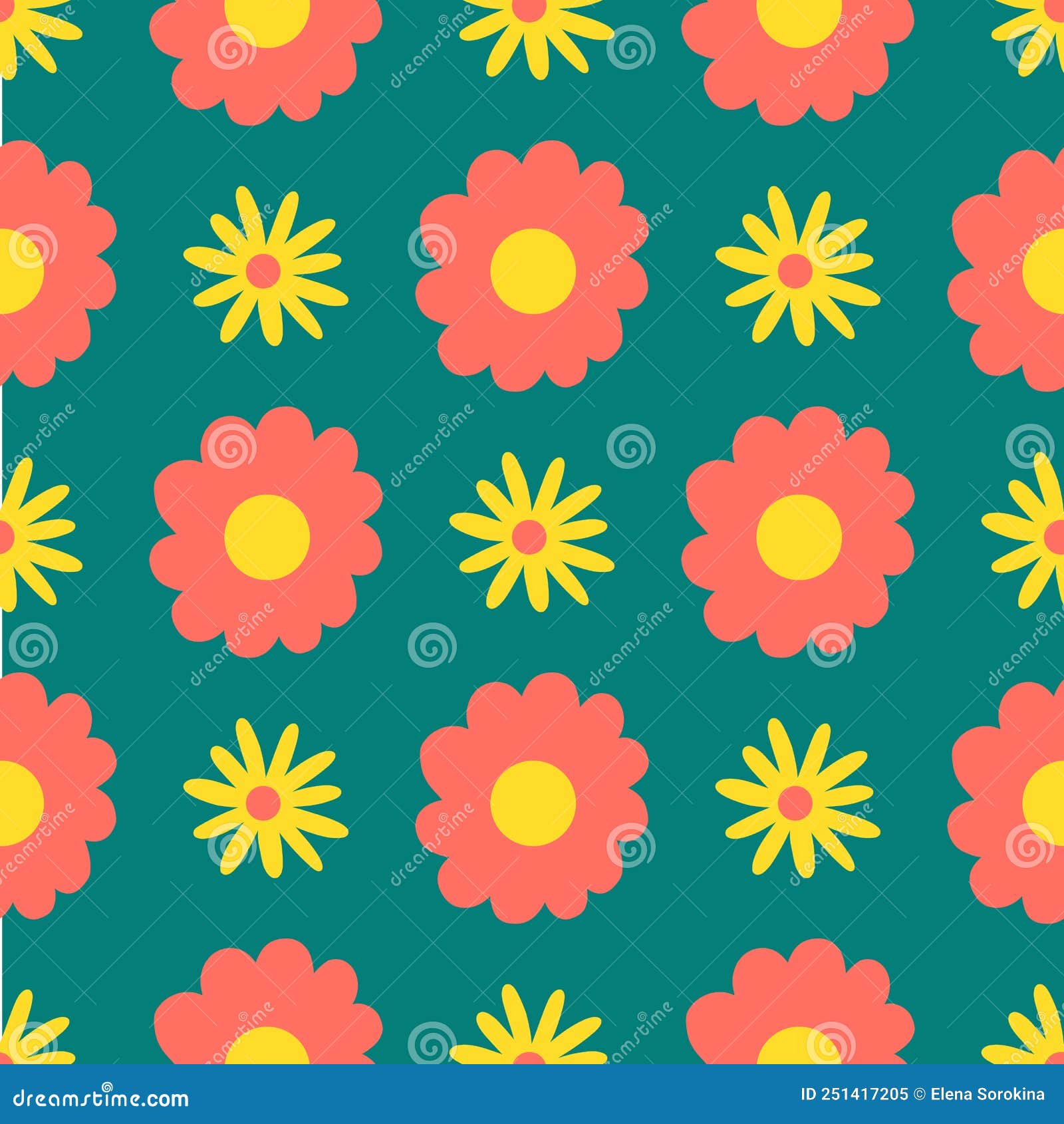 1970s Retro Daisy Seamless Pattern Stock Vector - Illustration of ...