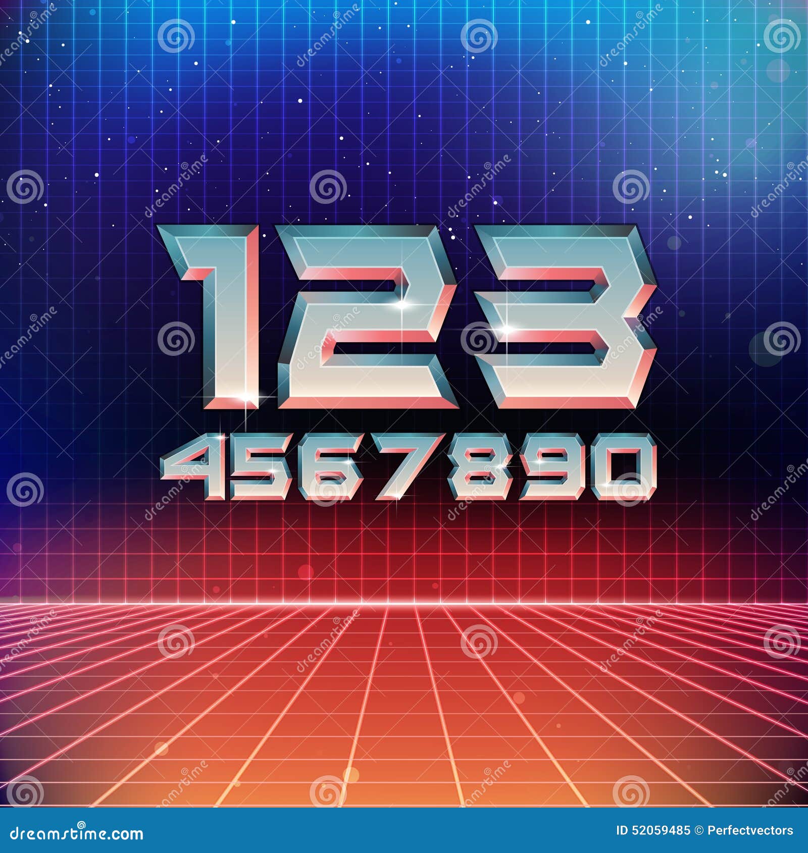 80s Retro Futuristic Numbers Stock Vector - Illustration of shiny, icon ...