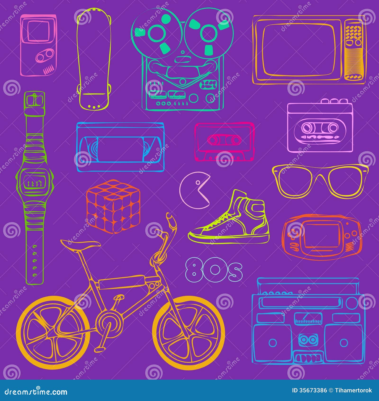 80s Retro objects outline stock illustration. Illustration of video ...