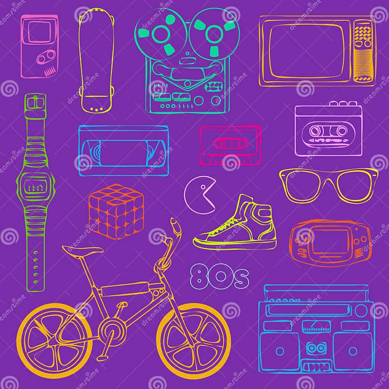 80s Retro objects outline stock illustration. Illustration of video ...