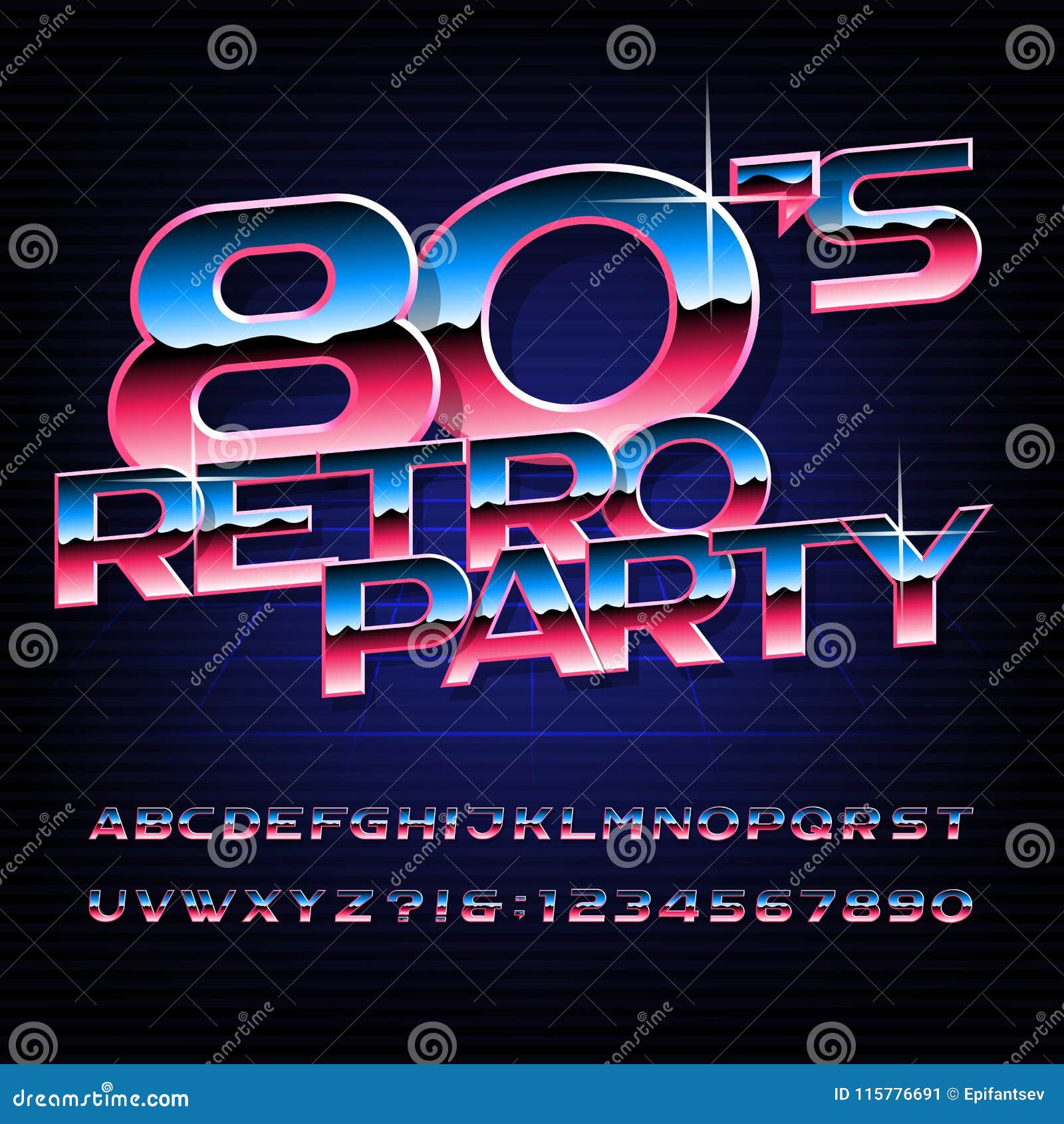 80`s Retro Party Alphabet Font. Metallic Effect Oblique Letters and ... 80`s Retro Party Alphabet Font. Metallic Effect Oblique Letters and ...