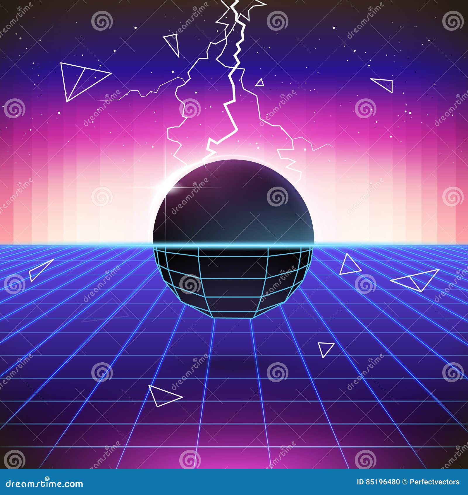 80s Retro Sci-Fi Background With 3D Objects Vector Illustration ...