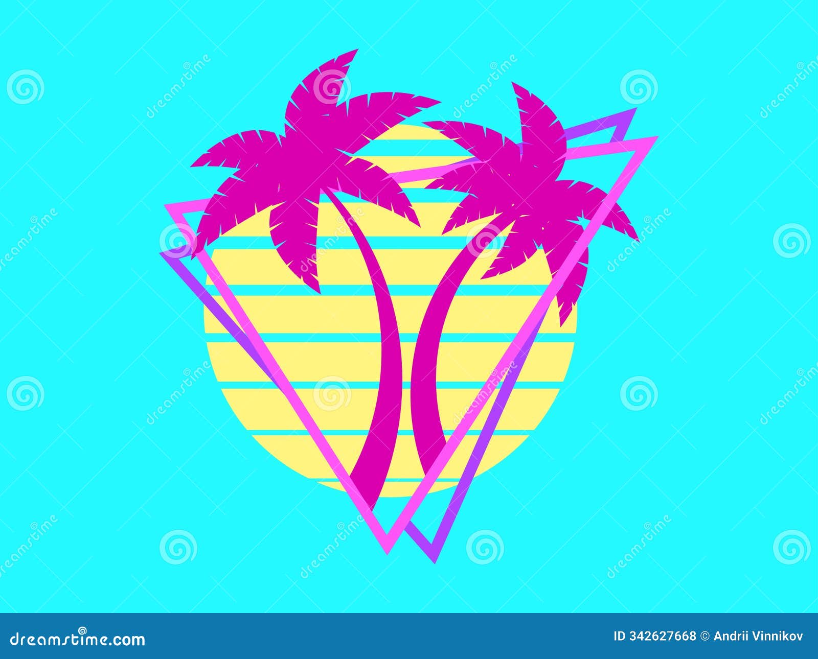 80s Retro Sci-fi Palm Trees on a Sunset. Retro Futuristic Sun with Palm ...