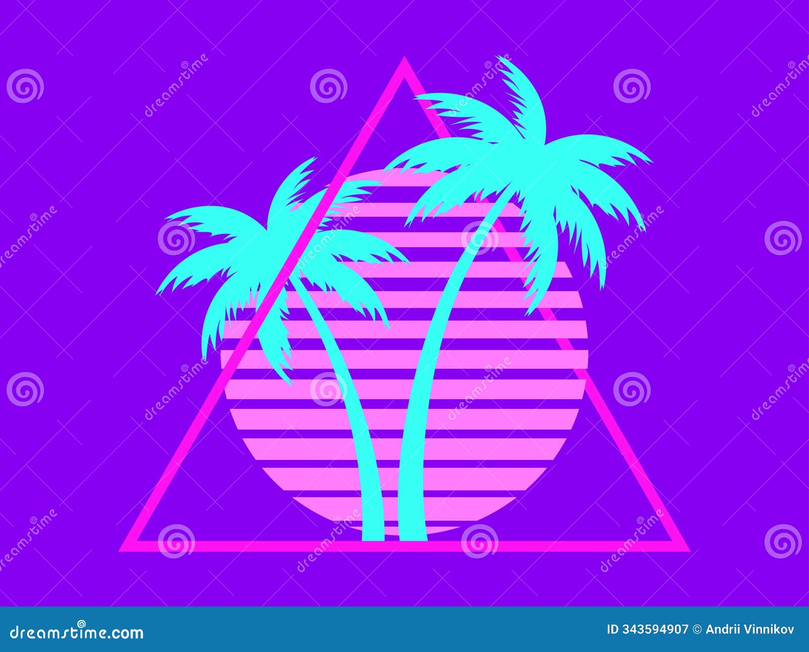 80s Retro Sci-fi Palm Trees on a Sunset in Triangular Frame. Retro ...