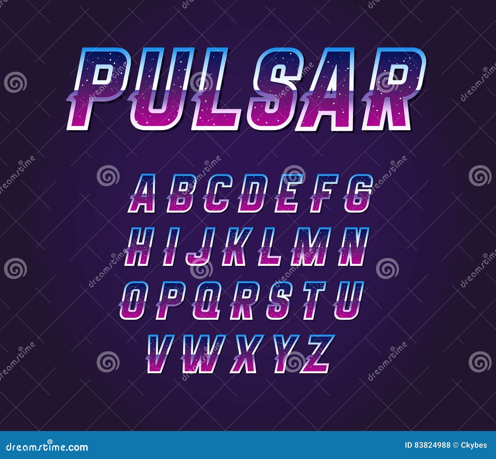 80s Retro Sci-Fi Universe Pulsar Font Alphabet Vector Set Stock Vector ...