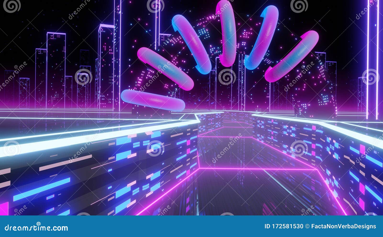 Synthwave City Background Cartoon Vector | CartoonDealer.com #175581325