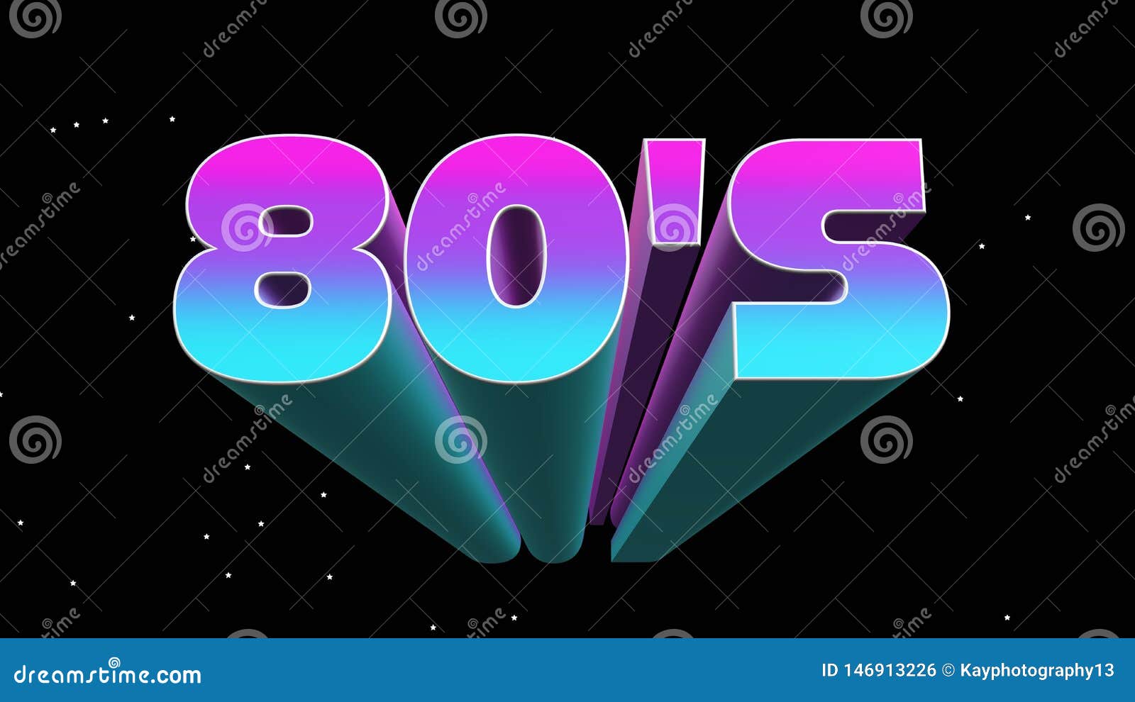 80s Retro Text on Black Background. 3D Rendering. Stock Illustration ...