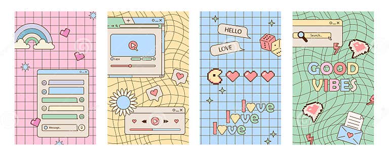 90s Retro Vaporwave Aesthetics Digital Screen User Interface. Cute Old ...