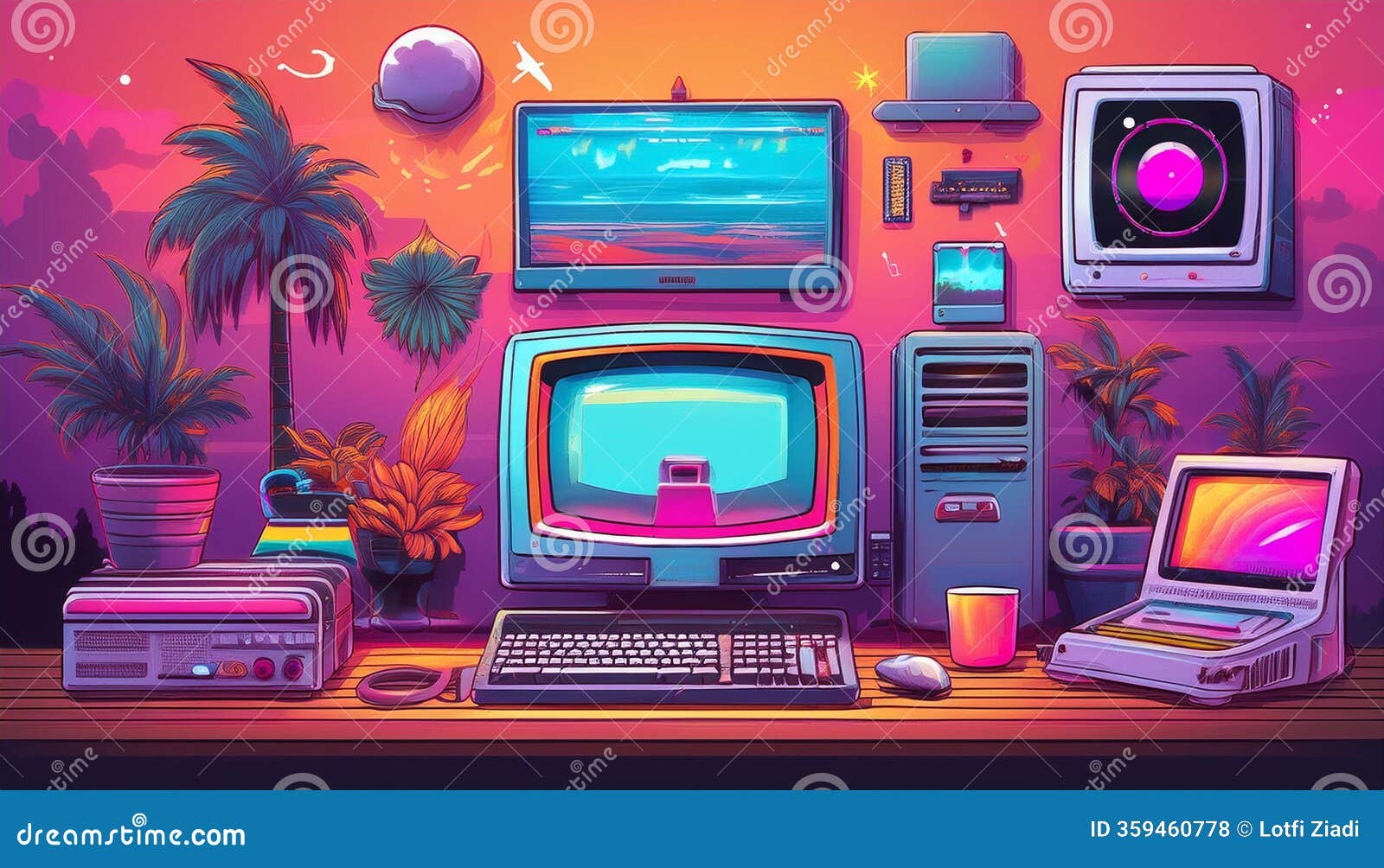 Vaporwave 80s Interface Screen. Retro Terminal Or Old Computer Screen ...