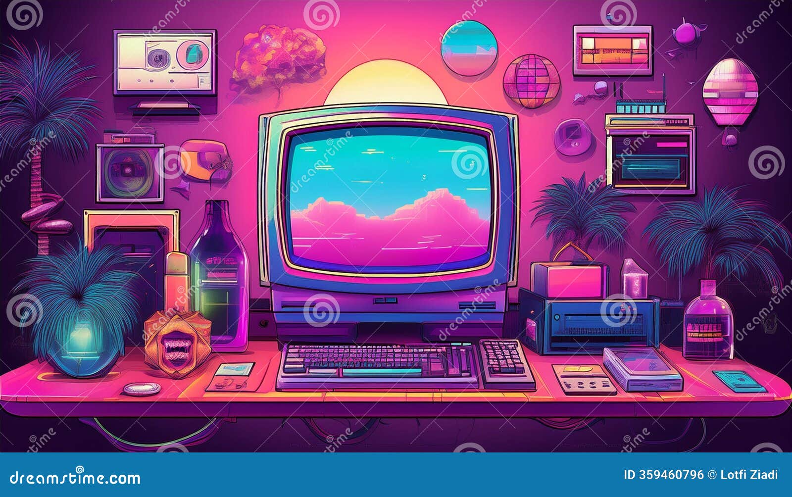 Vaporwave 80s Interface Screen. Retro Terminal Or Old Computer Screen ...