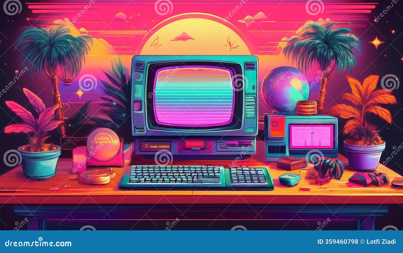 Vaporwave 80s Interface Screen. Retro Terminal Or Old Computer Screen ...