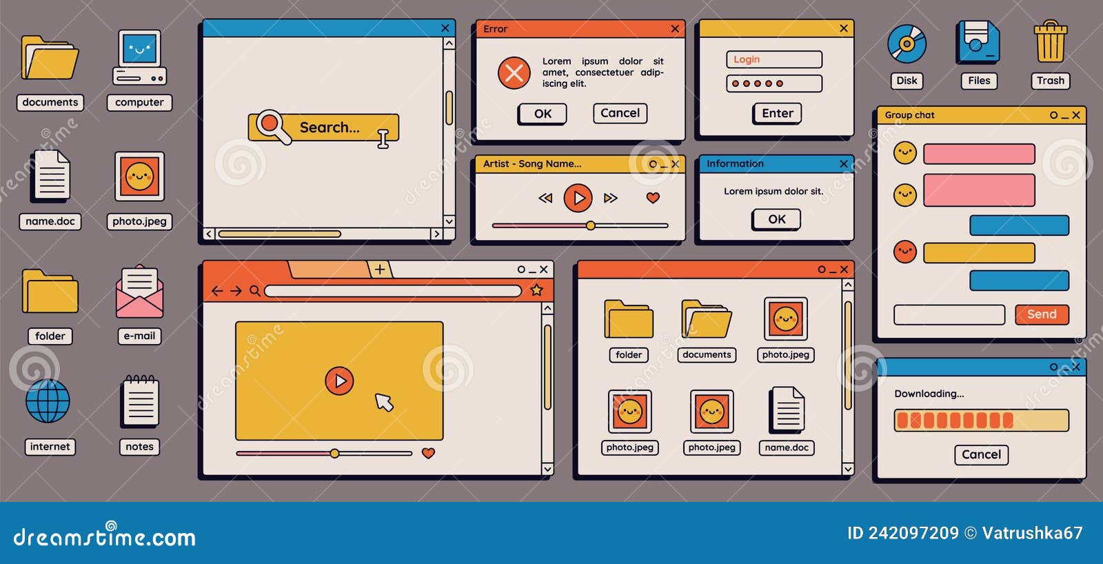 90s Retro Vaporwave Old Desktop User Interface Elements. Cute Nostalgic ... 90s Retro Vaporwave Old Desktop User Interface Elements. Cute Nostalgic ...