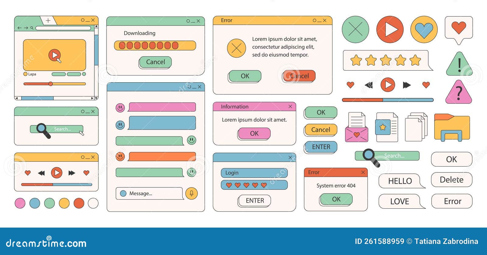 90s Retro Vaporwave Old Desktop User Interface Elements. Stock Vector ...