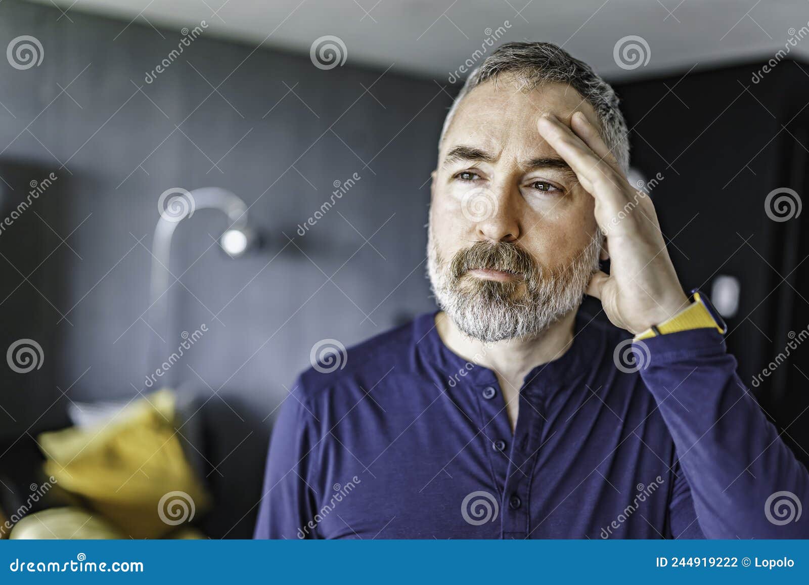 40s or 50s Sad and Worried Man with Grey Hair Stock Photo - Image of ...