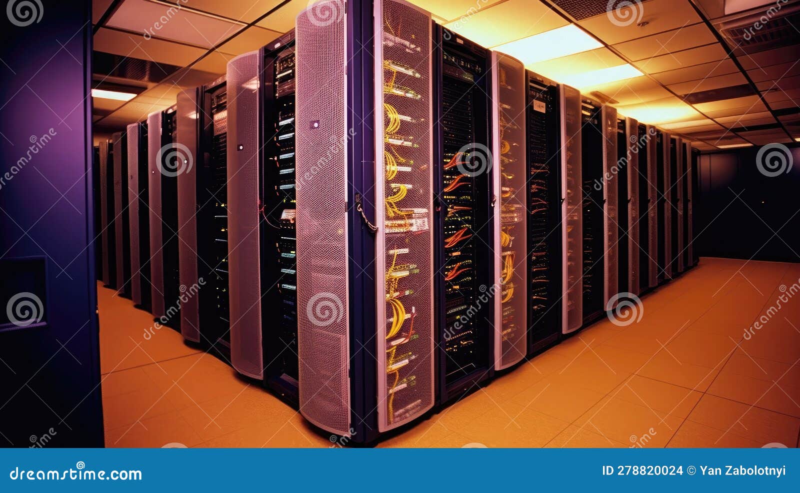 S Server Room with Rows of Network Racks and Ethernet Switches ...