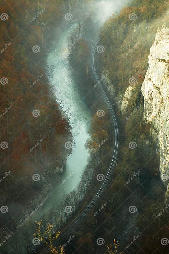 S shaped river and railway stock photo. Image of background - 83648364