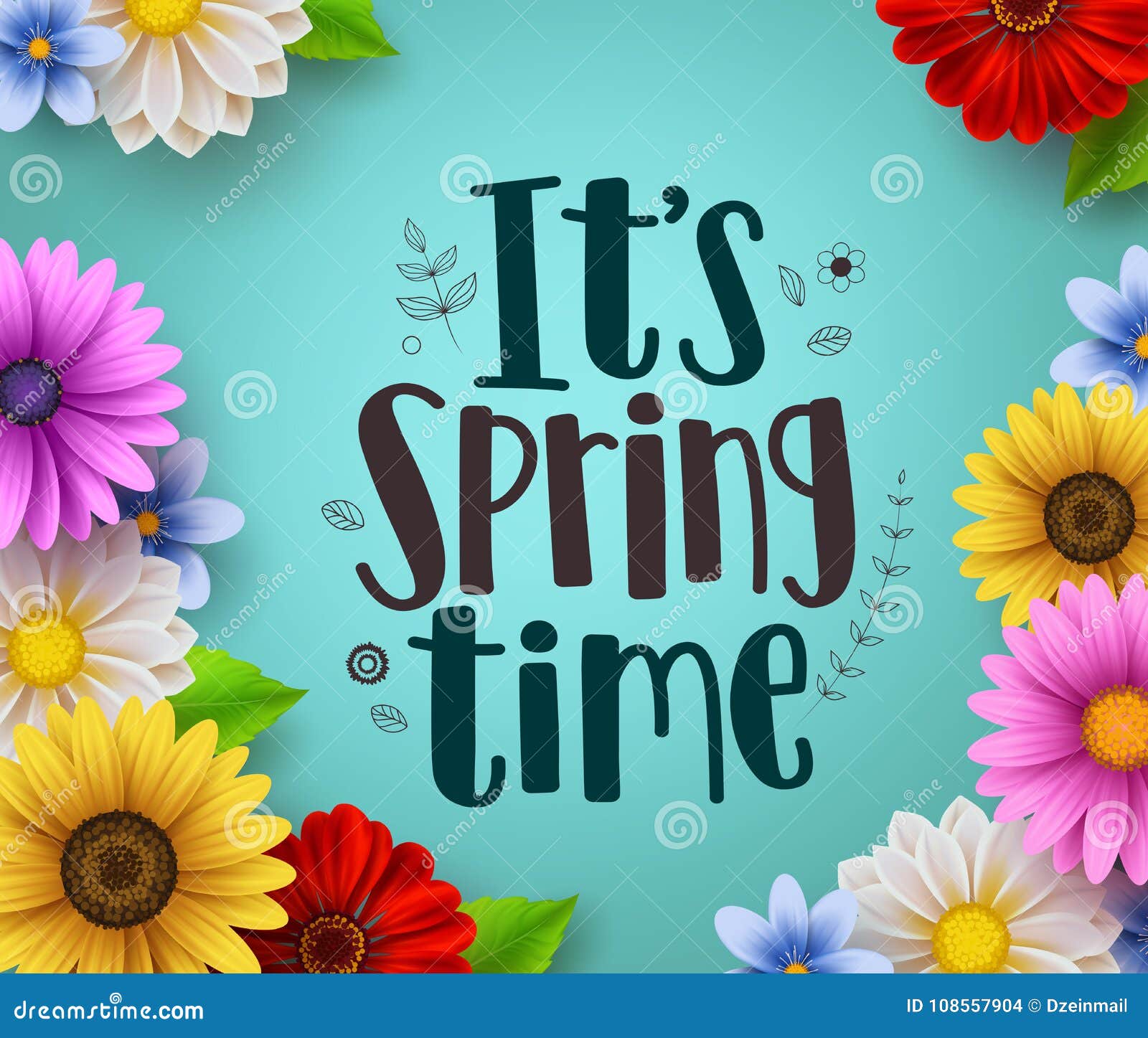 It`s Spring Time Text Vector Greeting Design with Colorful Spring ...