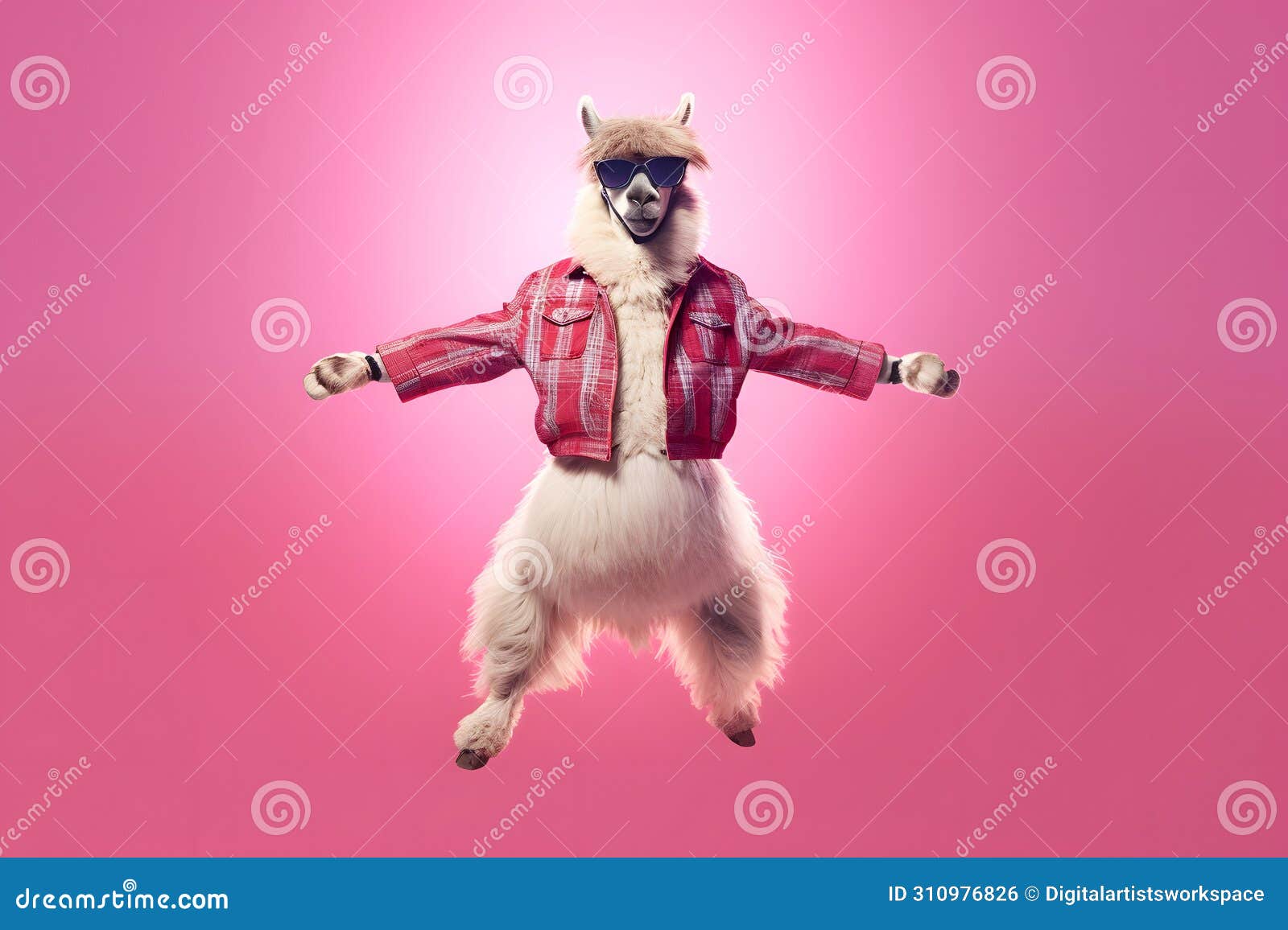 80 S Style Cool Llama in Jump Motion on Pink Background, Generative AI Stock Illustration ...