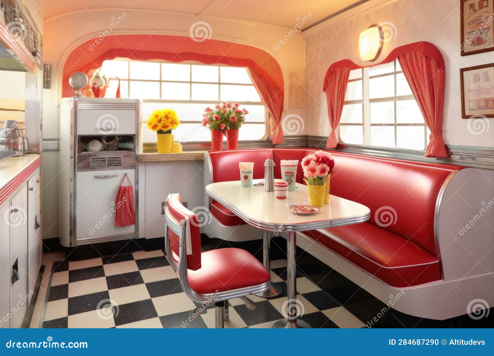 1950s Style Diner Booth with Nostalgic Decorations Stock Illustration ...