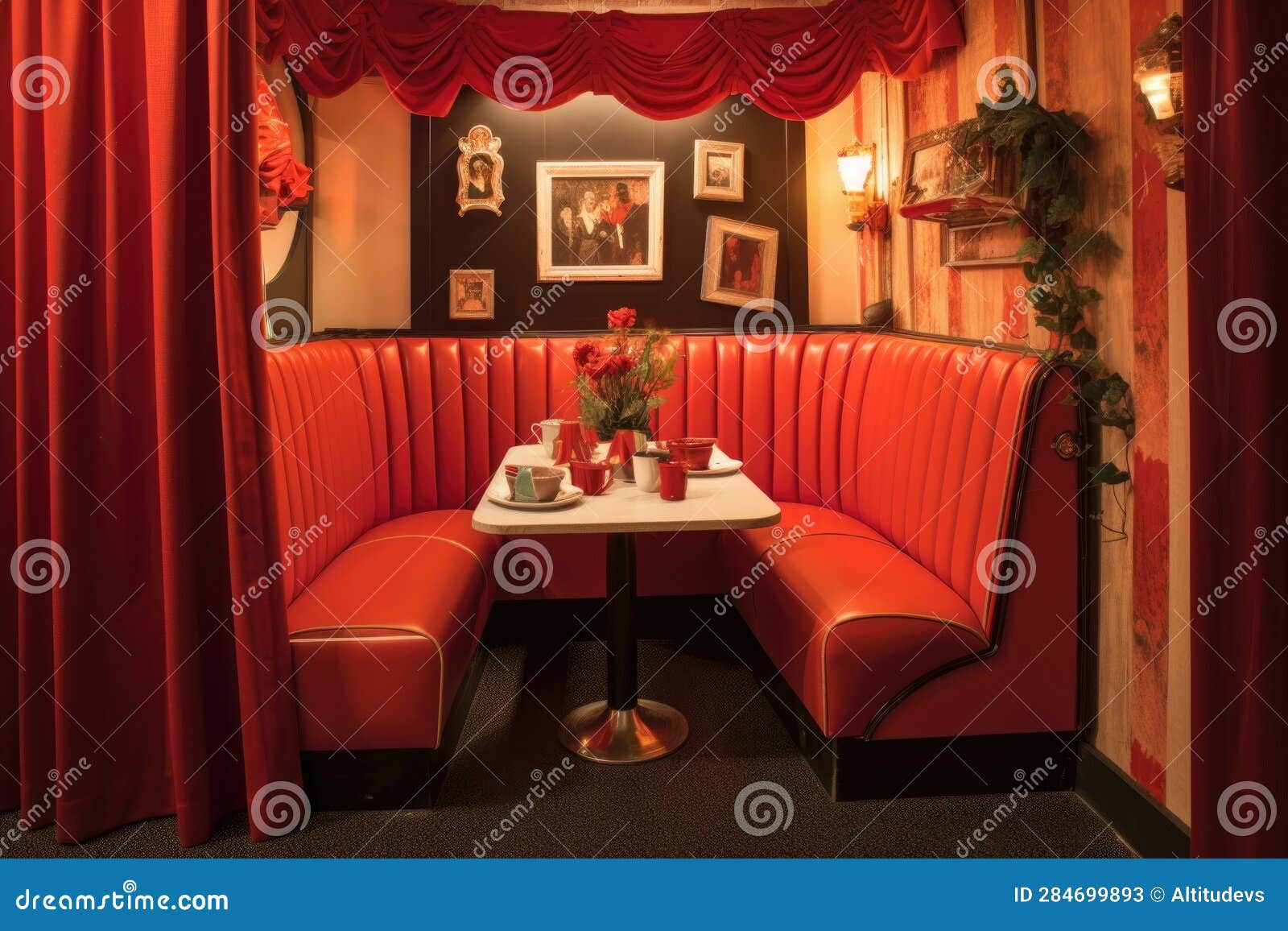 1950s Style Diner Booth with Nostalgic Decorations Stock Image - Image ...